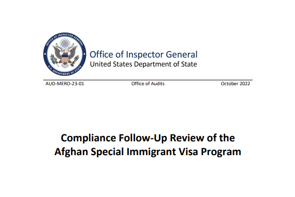 DoS IG Report - Review of Afghan SIV Program | Afghan Report